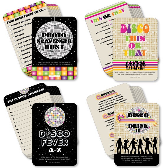 70s Disco 4 1970s Disco Fever Party Games 10 Cards Each - Etsy