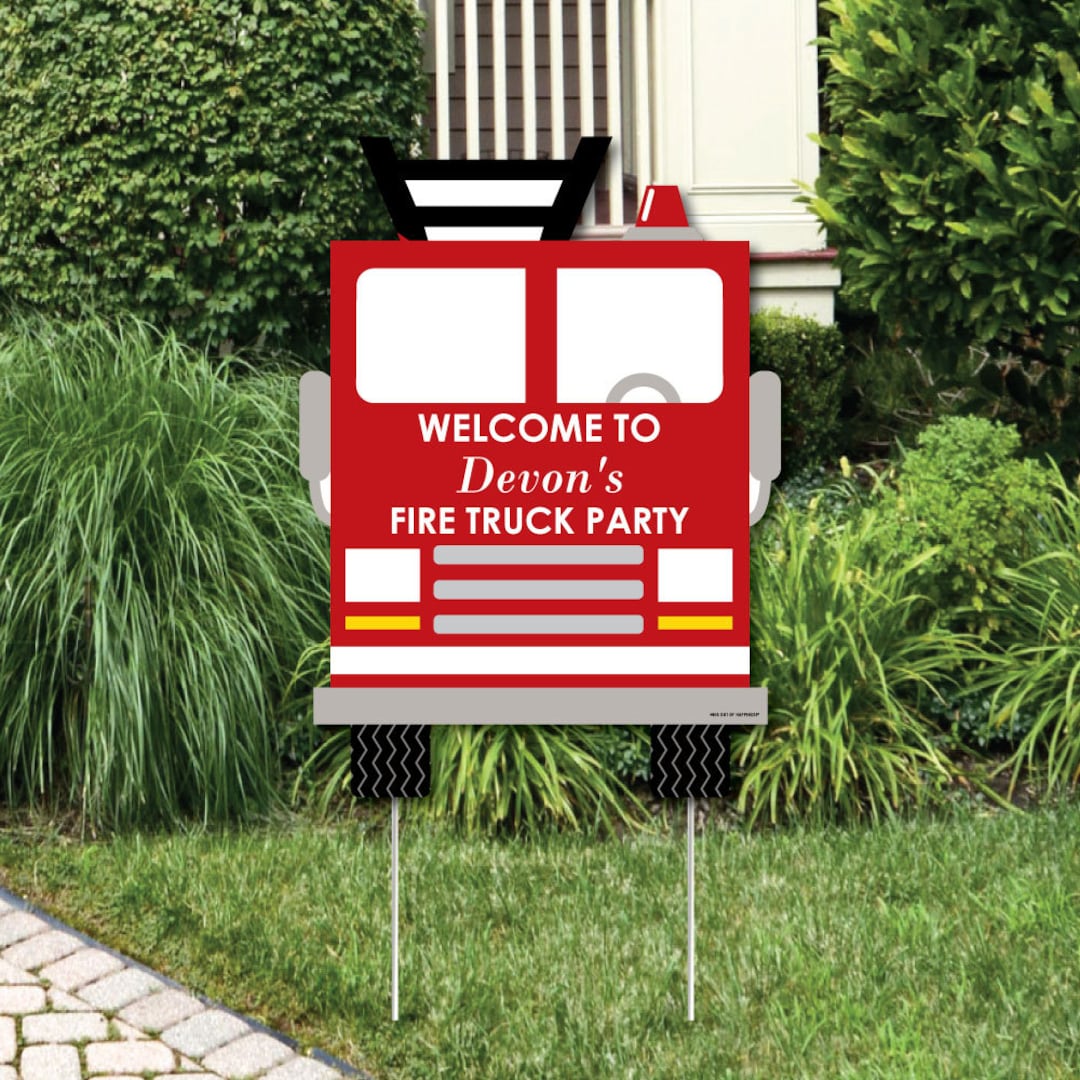 Fired up Fire Truck Welcome Sign - Birthday Party Personalized Welcome ...