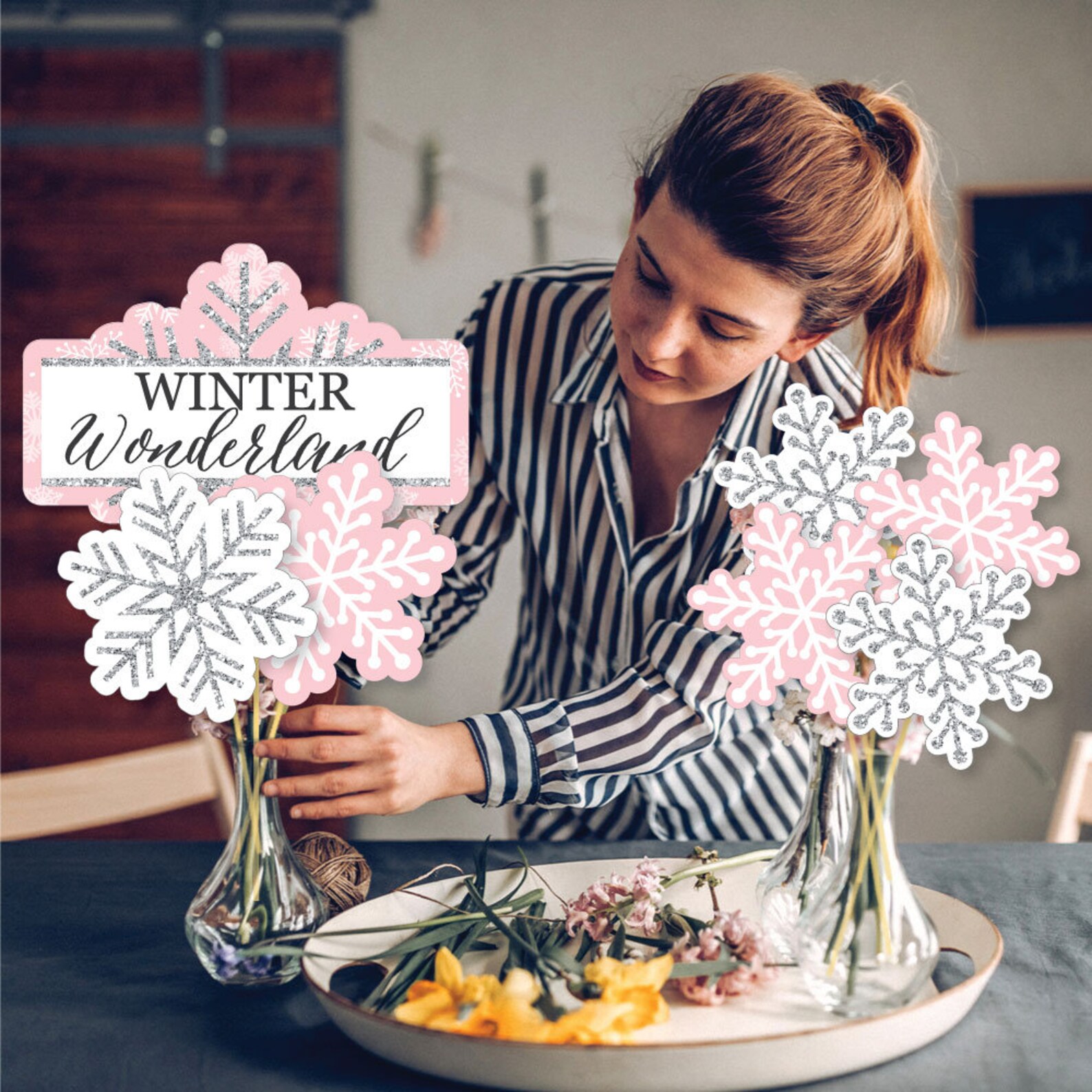 Pink Winter Wonderland Holiday Snowflake Birthday Party and | Etsy