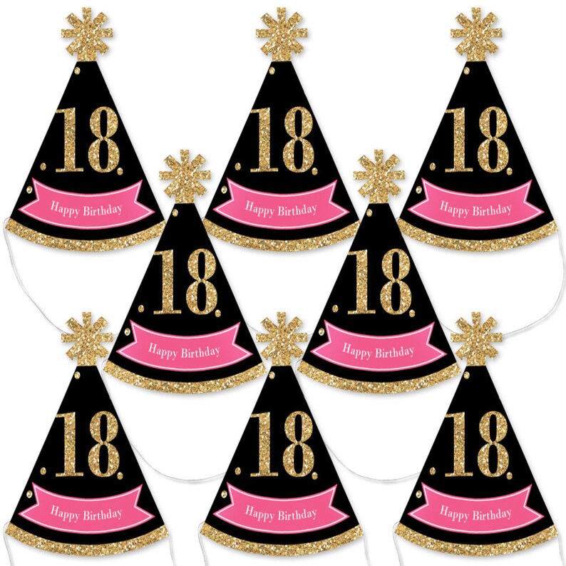 Chic 18th Birthday - Mini Cone Birthday Party Hats - Small Little Party ...