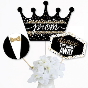 Prom - Centerpiece Sticks - Black and Gold Prom Night Party Table ...
