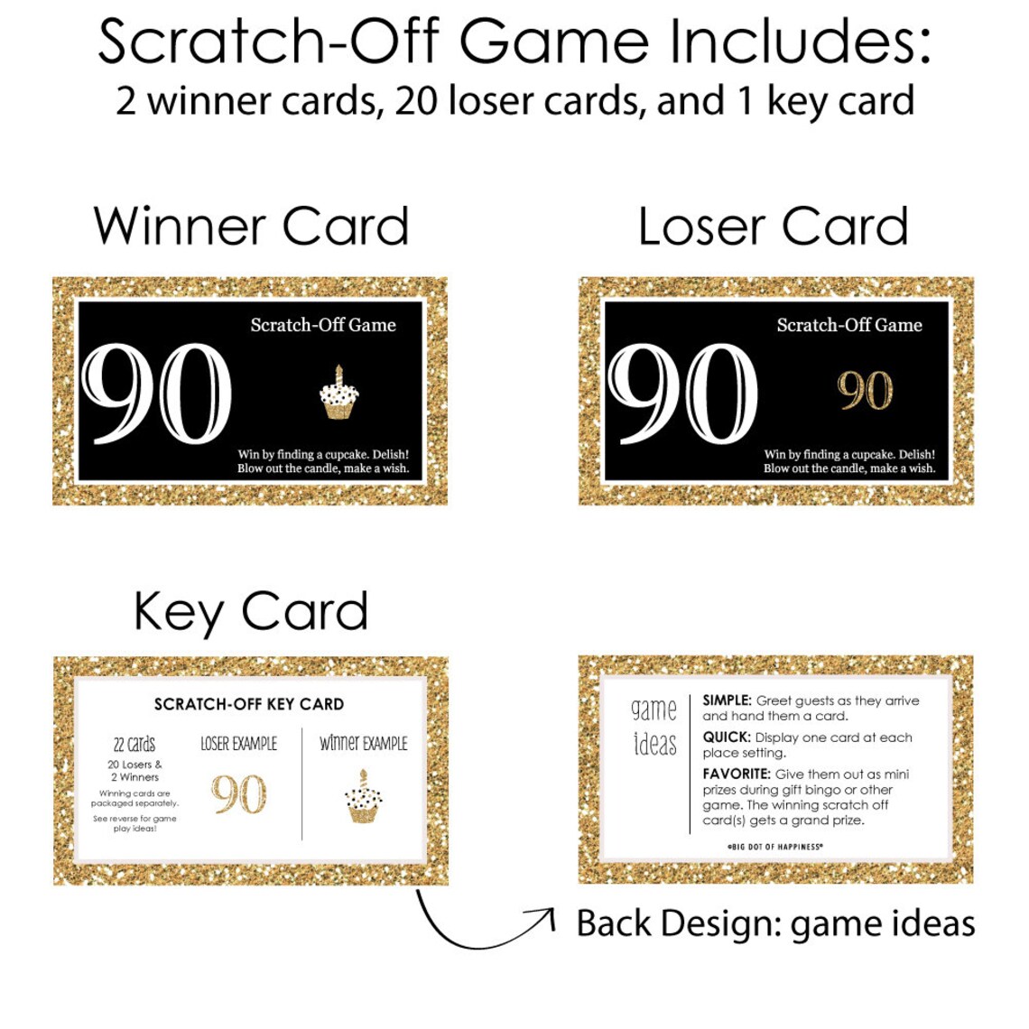 90th Birthday Party Scratch off Game - Adult 90th Birthday - Gold ...