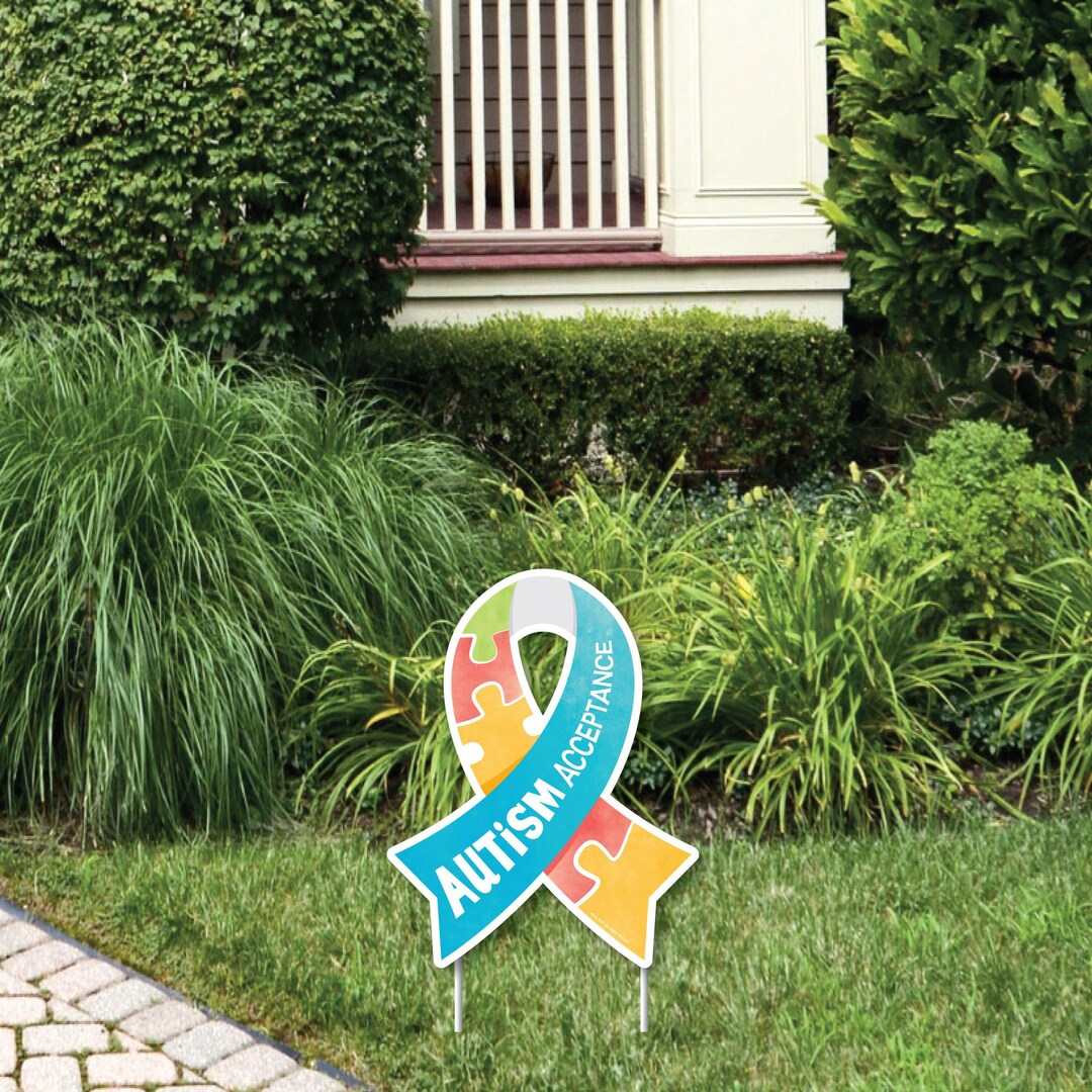 Autism Acceptance Outdoor Lawn Sign - Awareness Ribbon Small Yard Sign ...