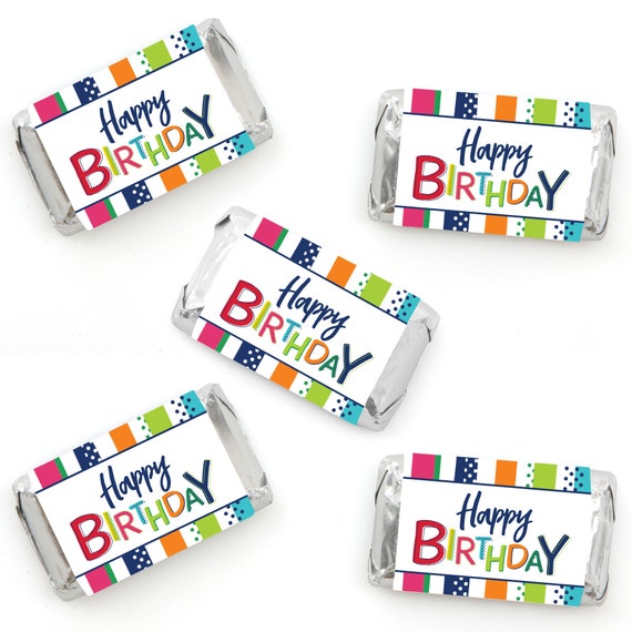Cheerful Happy Birthday - Mini Candy Bar Wrapper Stickers - Colorful ...