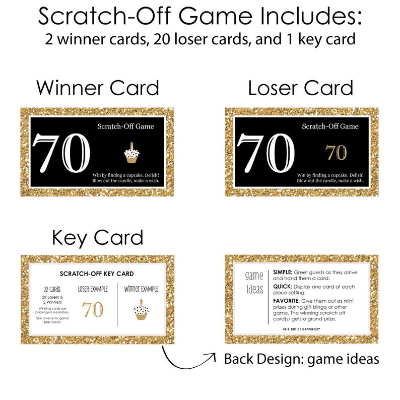 70th Birthday Party Scratch off Game - Adult 70th Birthday - Gold ...