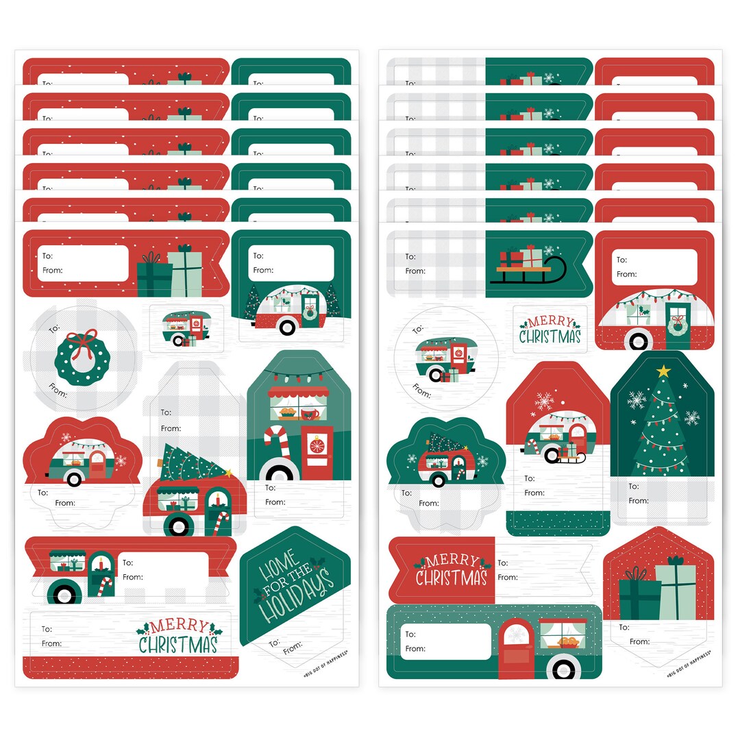 Camper Christmas - Assorted Red and Green Holiday Party Gift Tag Labels ...