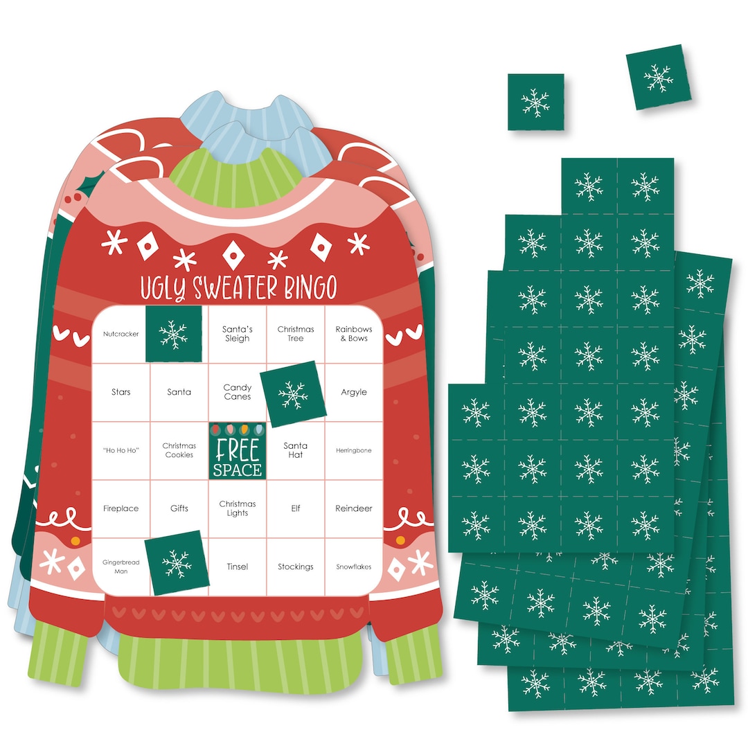 Colorful Christmas Sweaters - Bingo Cards and Markers - Ugly Sweater ...