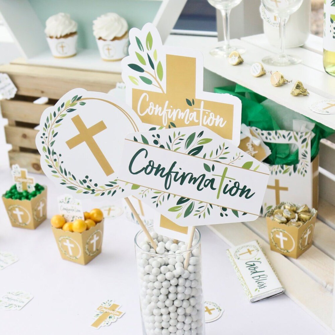 Confirmation Elegant Cross - Centerpiece Sticks - Religious Party Table ...