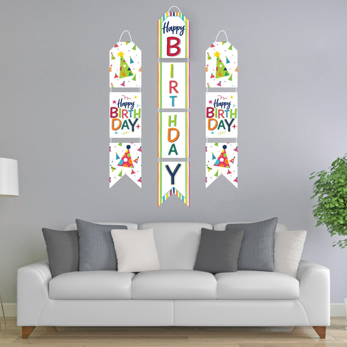 Cheerful Happy Birthday Hanging Vertical Paper Door Banners - Etsy