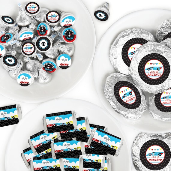 Let’s Go Racing - Racecar - Mini Candy Bar Wrappers, Round Candy ...