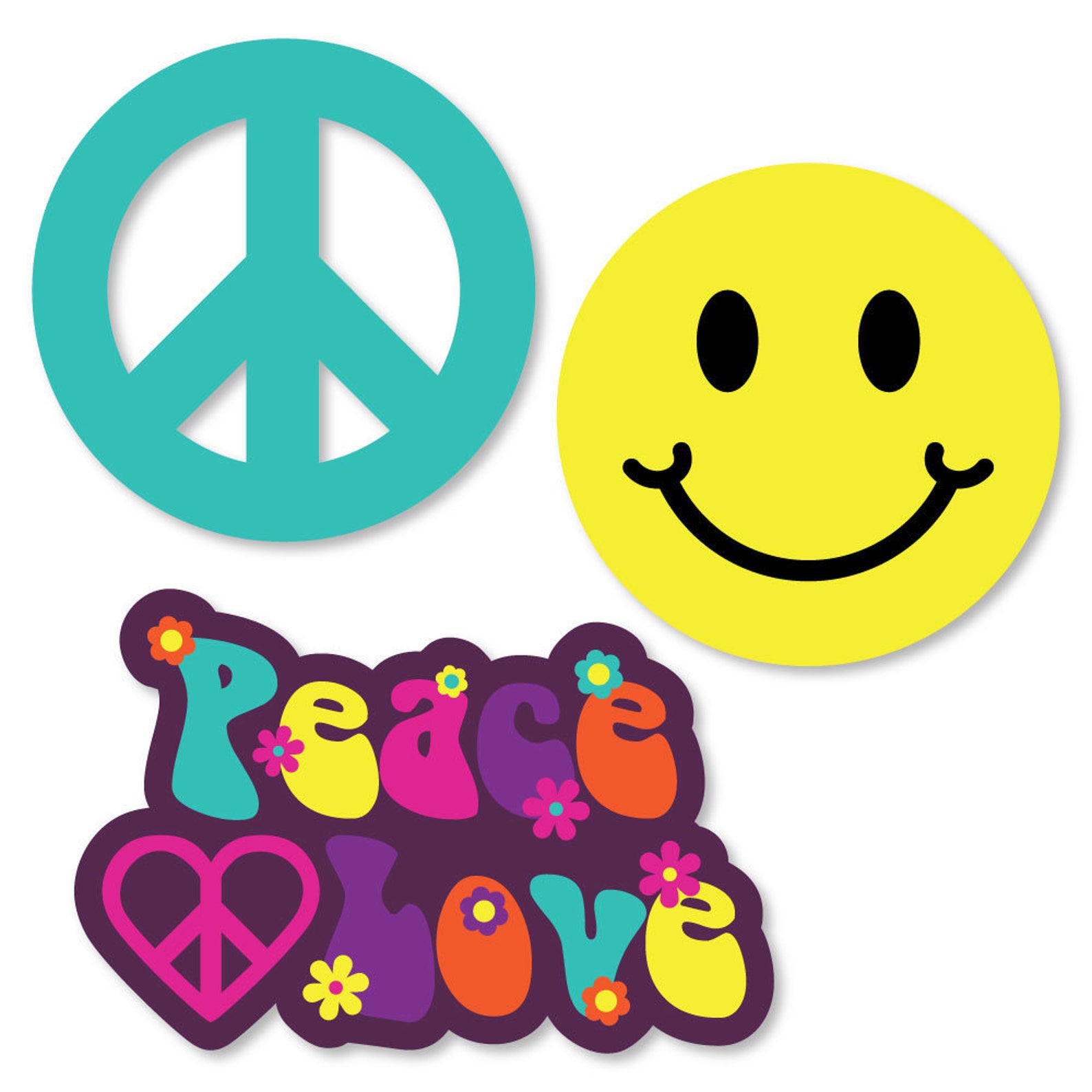 60's Hippie DIY Shaped 1960s Groovy Party Cut-outs Peace, Love & Party ...
