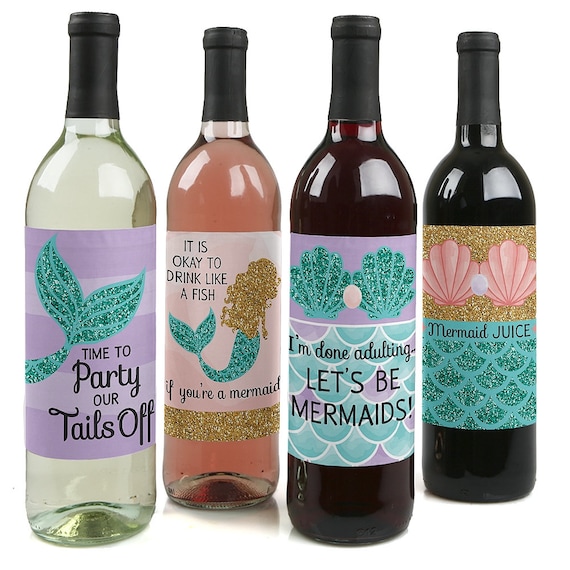 Let's Be Mermaids Wine Labels - Under The Sea Party Wine Labels ...