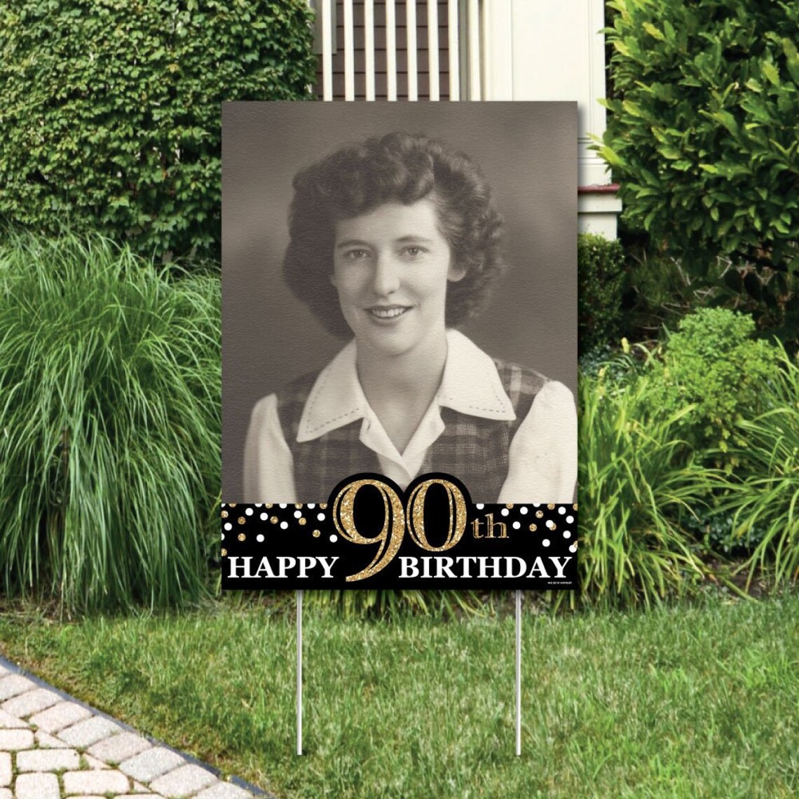 Custom Adult 90th Birthday Gold Photo Yard Sign Birthday - Etsy