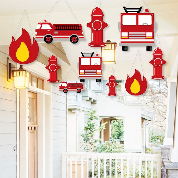 Hanging Fired Up Fire Truck - Outdoor Firefighter Firetruck Porch ...