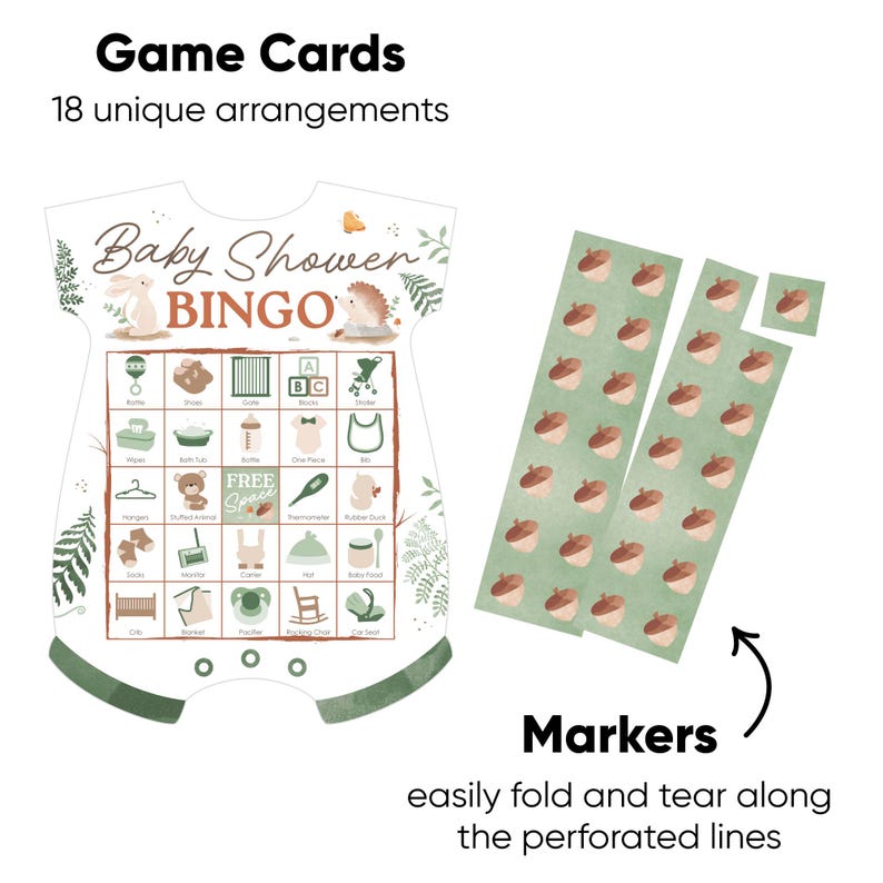 Woodland Animals Baby Shower Bingo Cards and Markers, Forest or ...