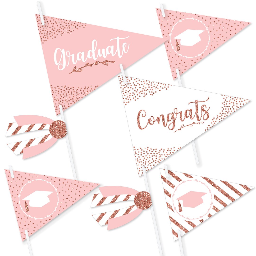 Rose Gold Grad - Triangle Graduation Party Photo Props - Pennant Flag ...