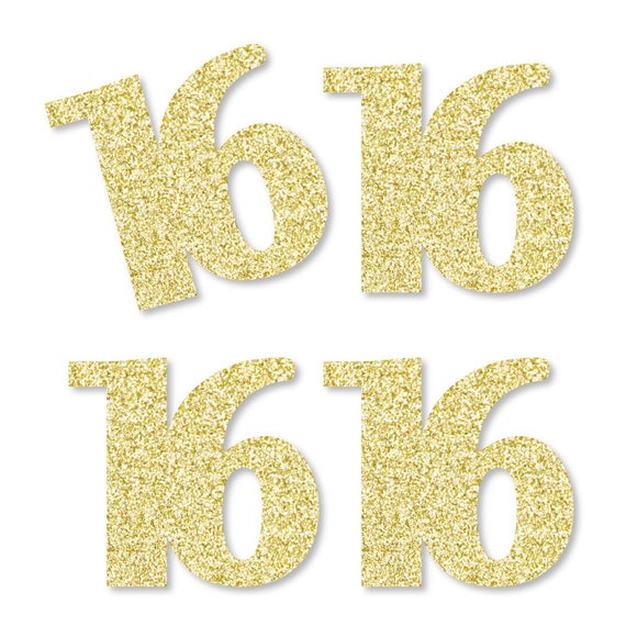 Gold Glitter 16 - No-Mess Real Gold Glitter Cut-Out Numbers - 16th ...