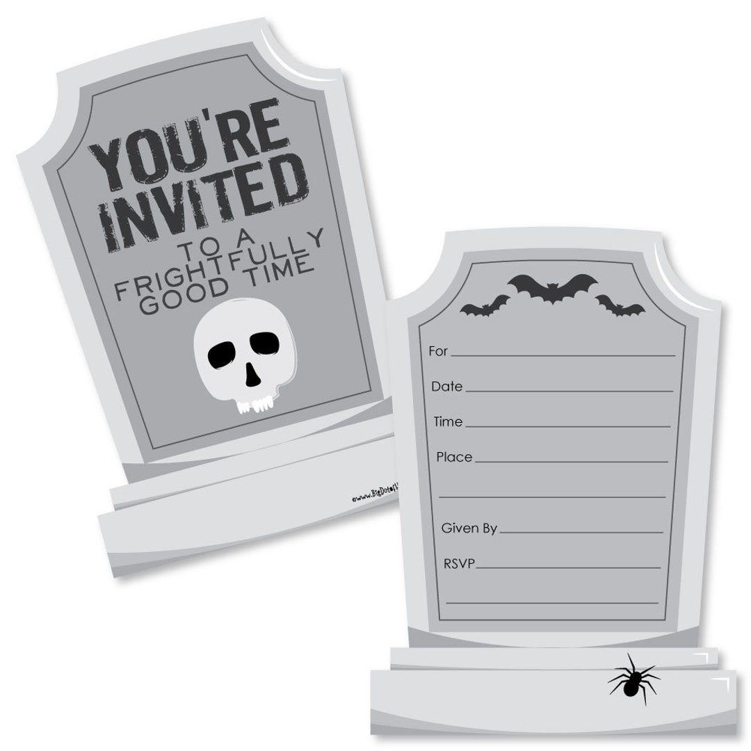Graveyard Tombstones - Shaped Fill-in Halloween Party Invitations ...