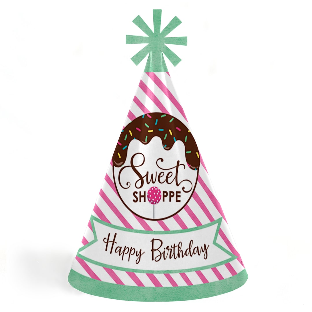 Sweet Shoppe - Cone Happy Birthday Party Hats for Kids and Adults - Set ...