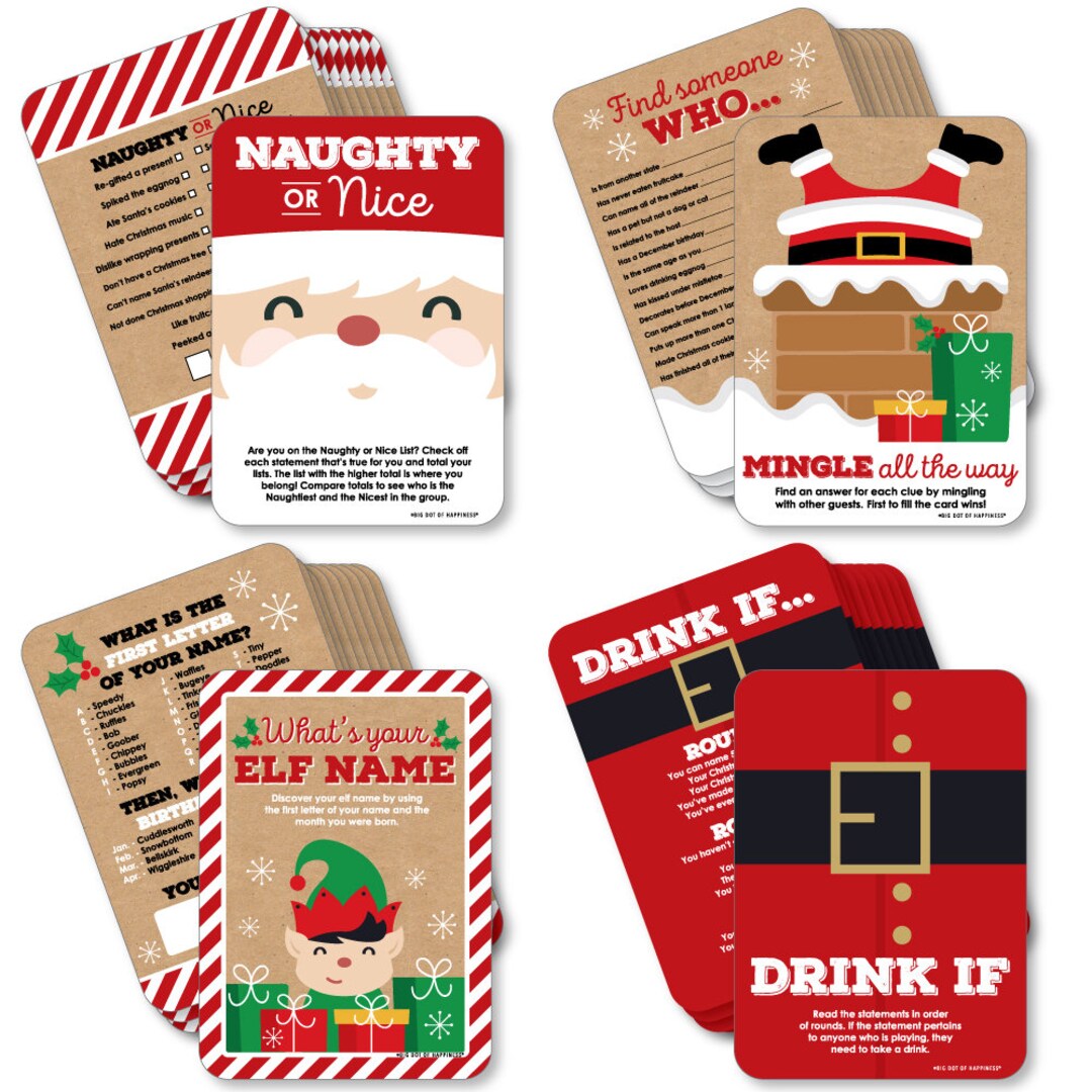 Jolly Santa Claus - 4 Christmas Party Games - 10 Cards Each - Gamerific ...