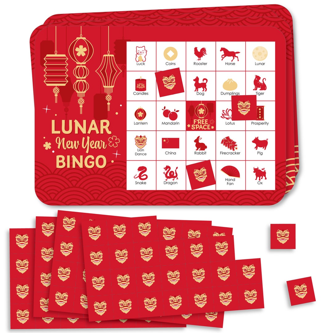 Lunar New Year - Picture Bingo Cards and Markers - Bingo Game - Set of ...