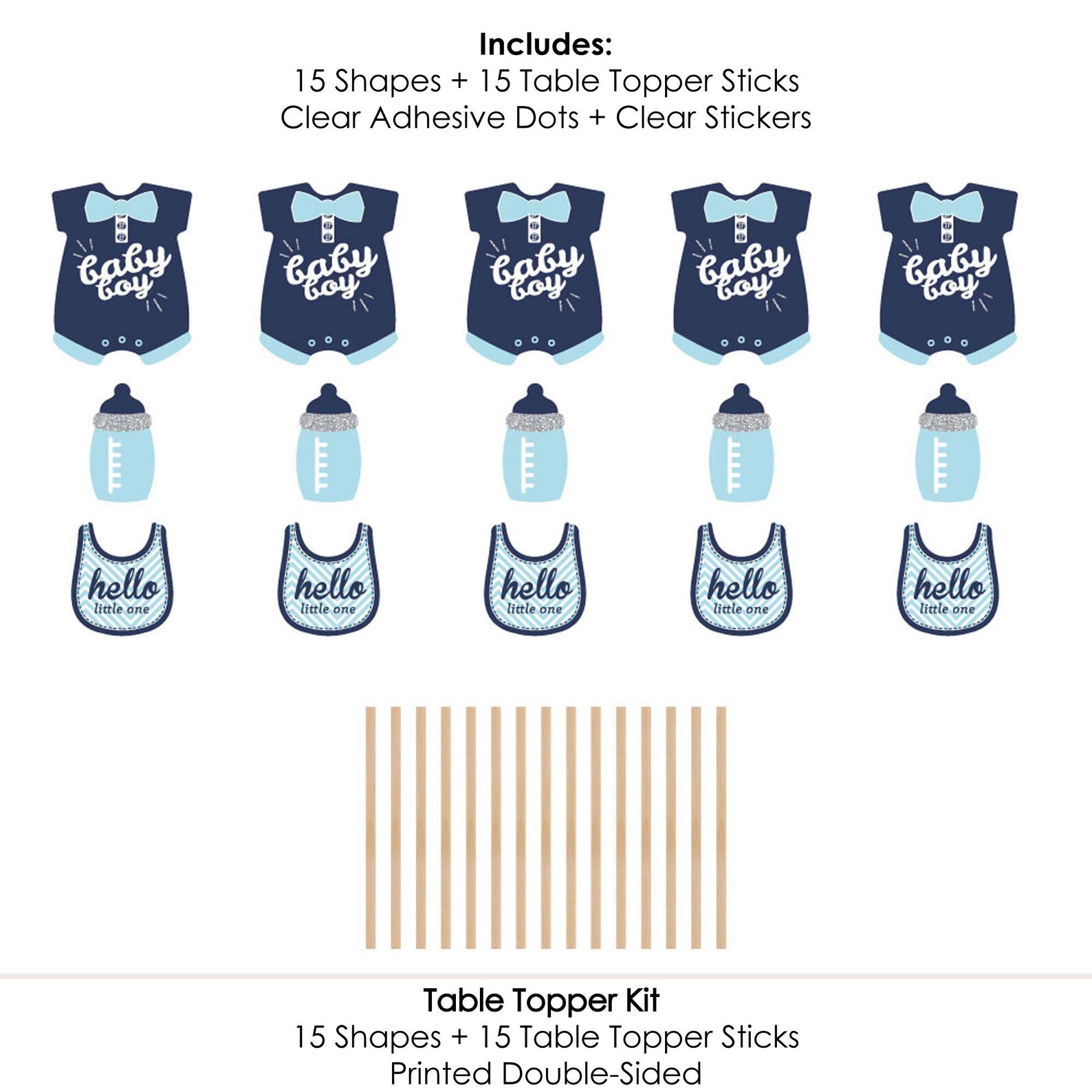 Hello Little One - Blue & Silver - Centerpiece Sticks - Boy Baby Shower ...