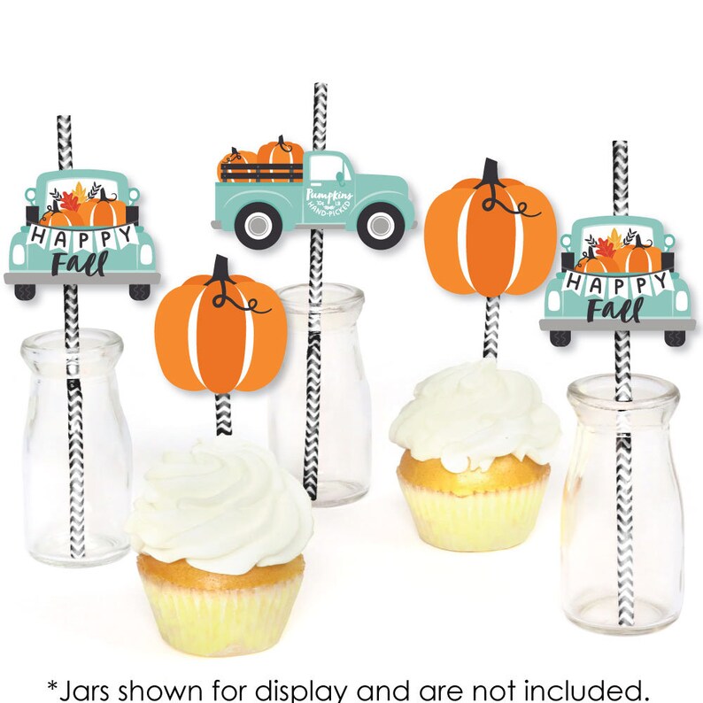 Happy Fall Truck - Paper Straw Decor - Harvest Pumpkin Party Striped ...