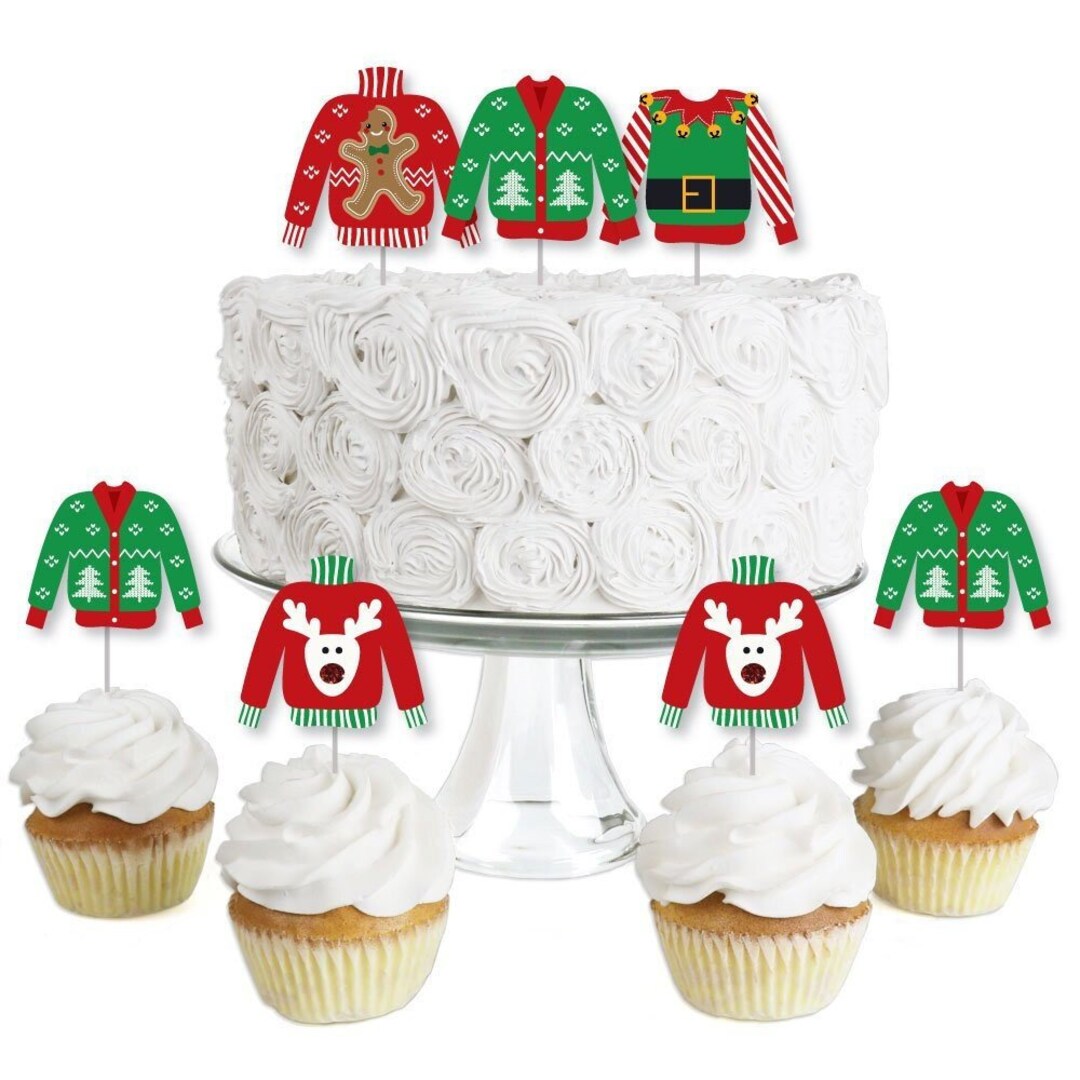 Ugly Sweater - Dessert Cupcake Toppers - Holiday and Christmas Party ...