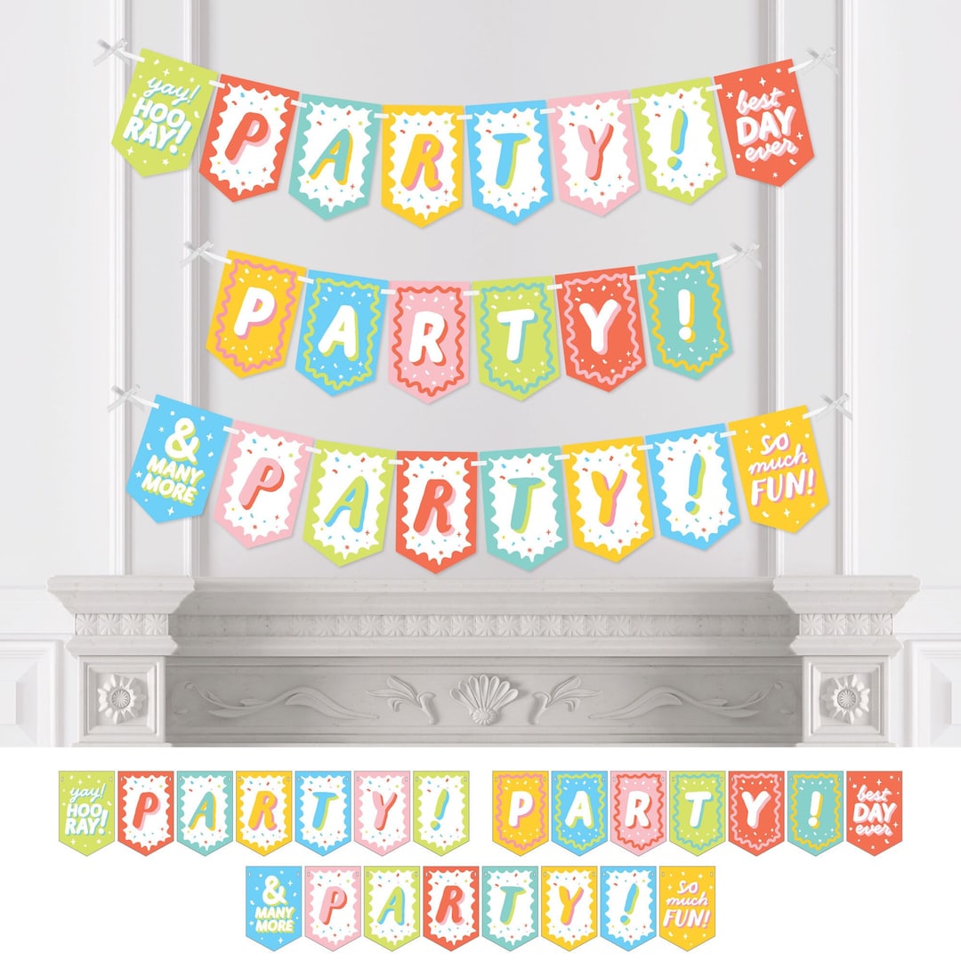 Party Time - Happy Birthday Party Bunting Banner - Party Decorations ...