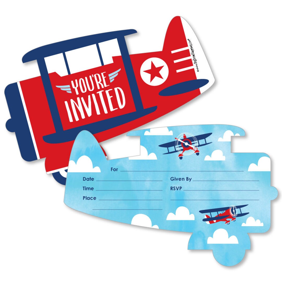 Taking Flight - Airplane - Shaped Fill-in Invitations - Vintage Plane ...