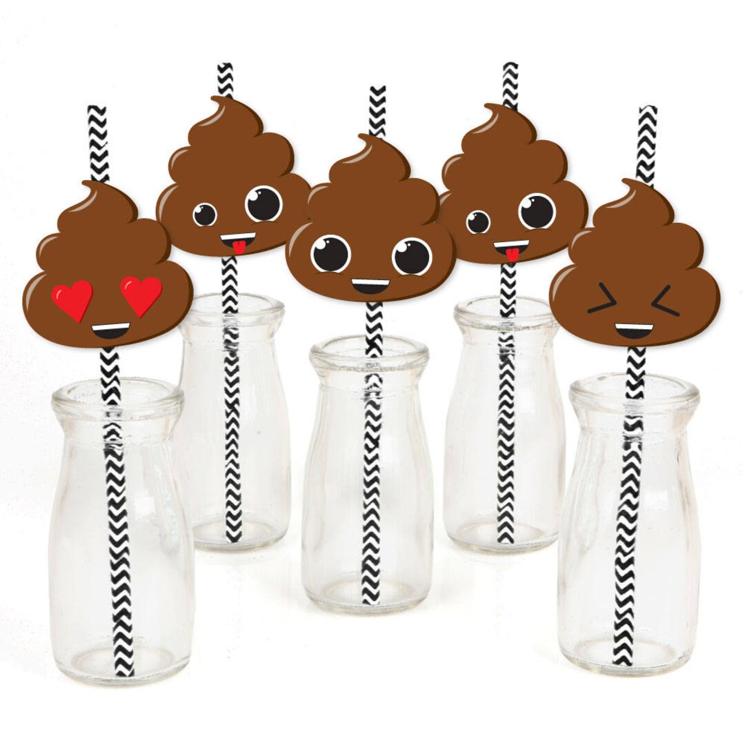 Party 'til You're Pooped - Die-cut Straw Decorations - Poop Emoji Paper ...