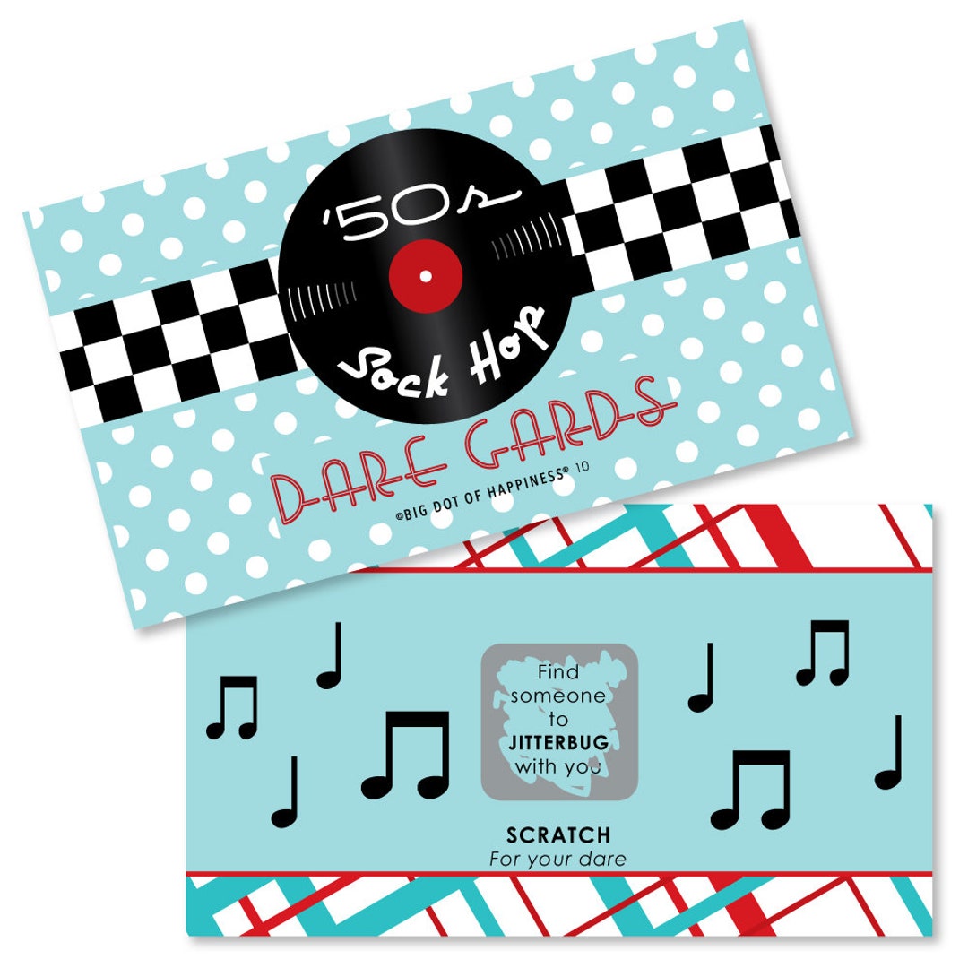 50's Sock Hop - 1950s Rock N Roll Party Dare Cards - Fifties Party Game ...