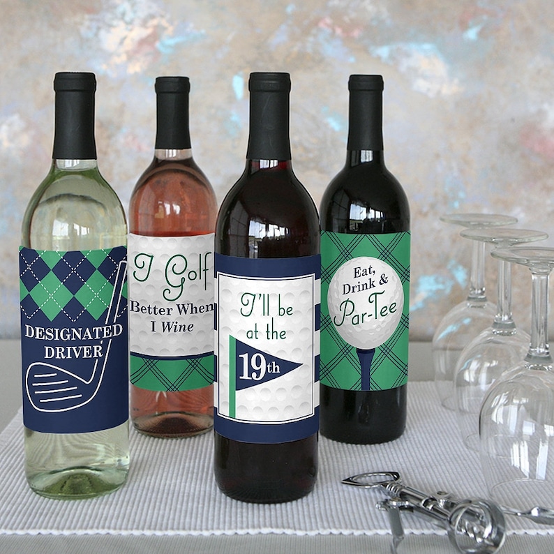 Golf Wine Bottle Labels - Par-tee Time Golf Wine Labels for Birthday or ...