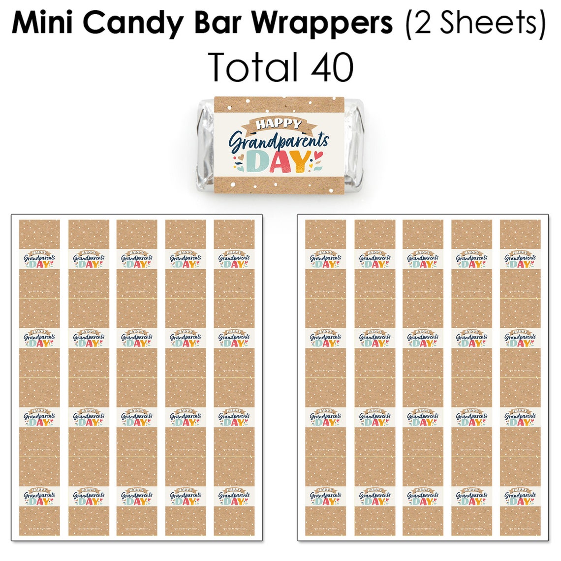 Happy Grandparents Day - Mini Candy Bar Wrappers, Round Candy Stickers ...