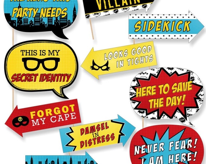 Superhero Photo Booth Props - Comic Book Party Photo Booth Prop Kit ...