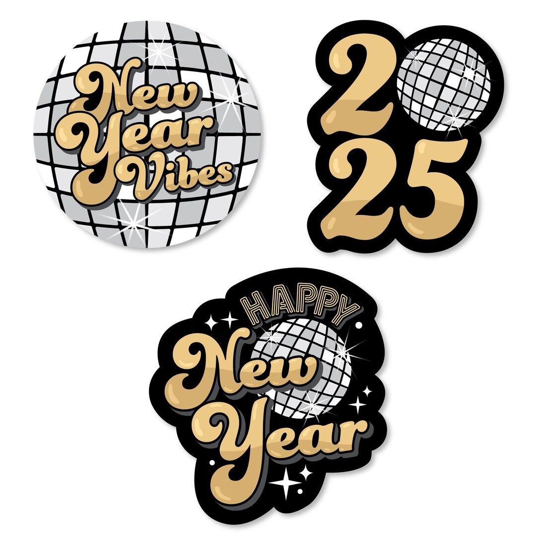 Disco New Year - DIY Shaped Groovy 2025 NYE Party Cut-outs - 24 Count ...