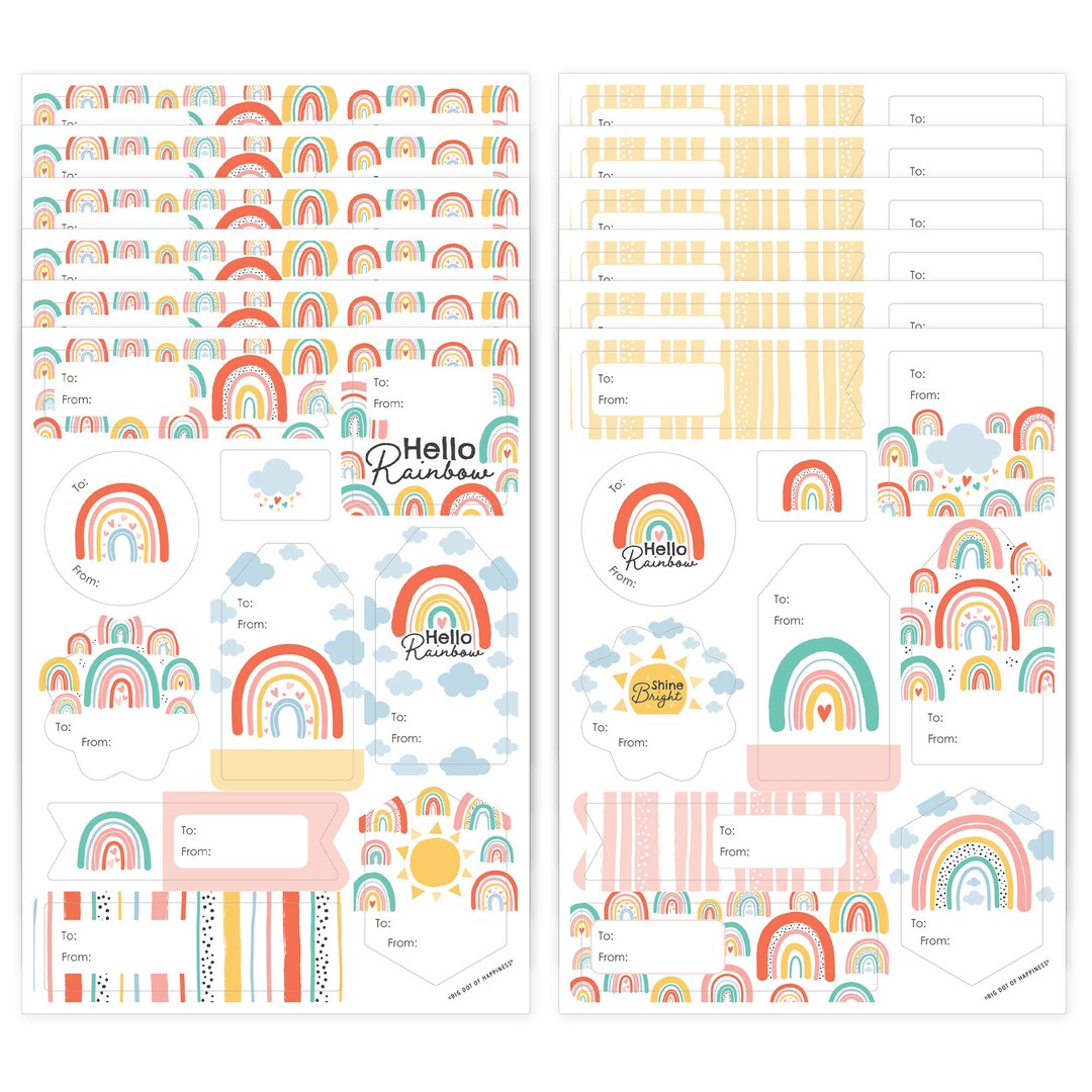 Hello Rainbow - Assorted Boho Baby Shower and Birthday Party Gift Tag ...
