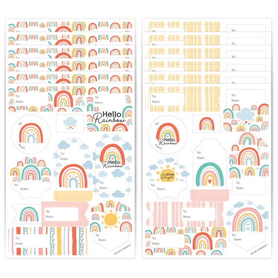 Hello Rainbow - Assorted Boho Baby Shower and Birthday Party Gift Tag Labels - To and From ...