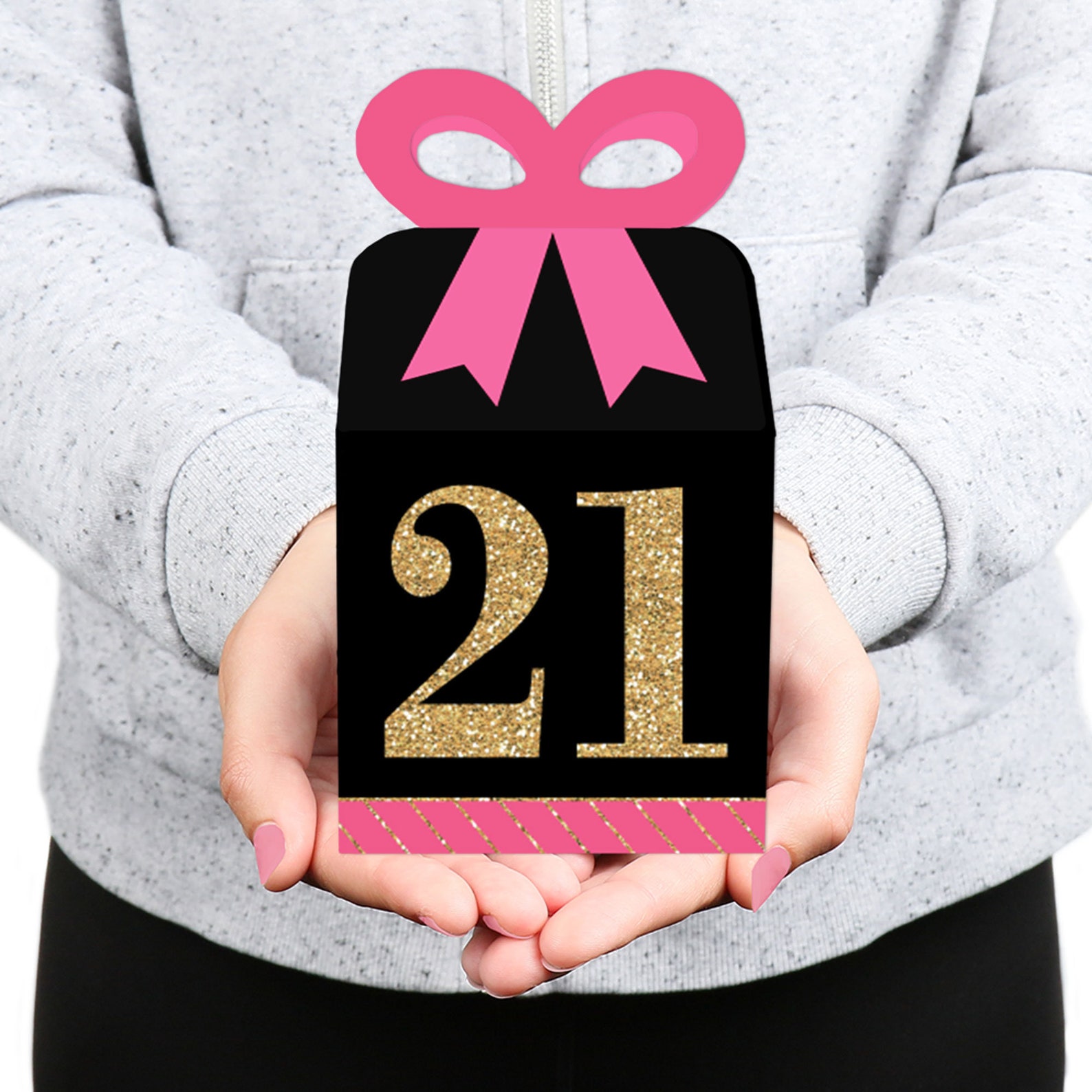 Finally 21 Girl - Square Favor Gift Boxes - 21st Birthday Party Bow ...