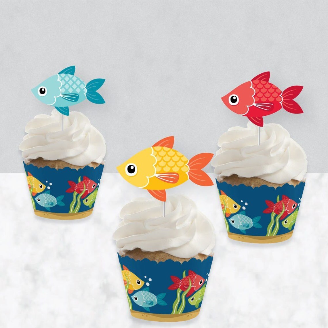 Lets Go Fishing Cupcake Decoration Fish Themed Birthday - Etsy