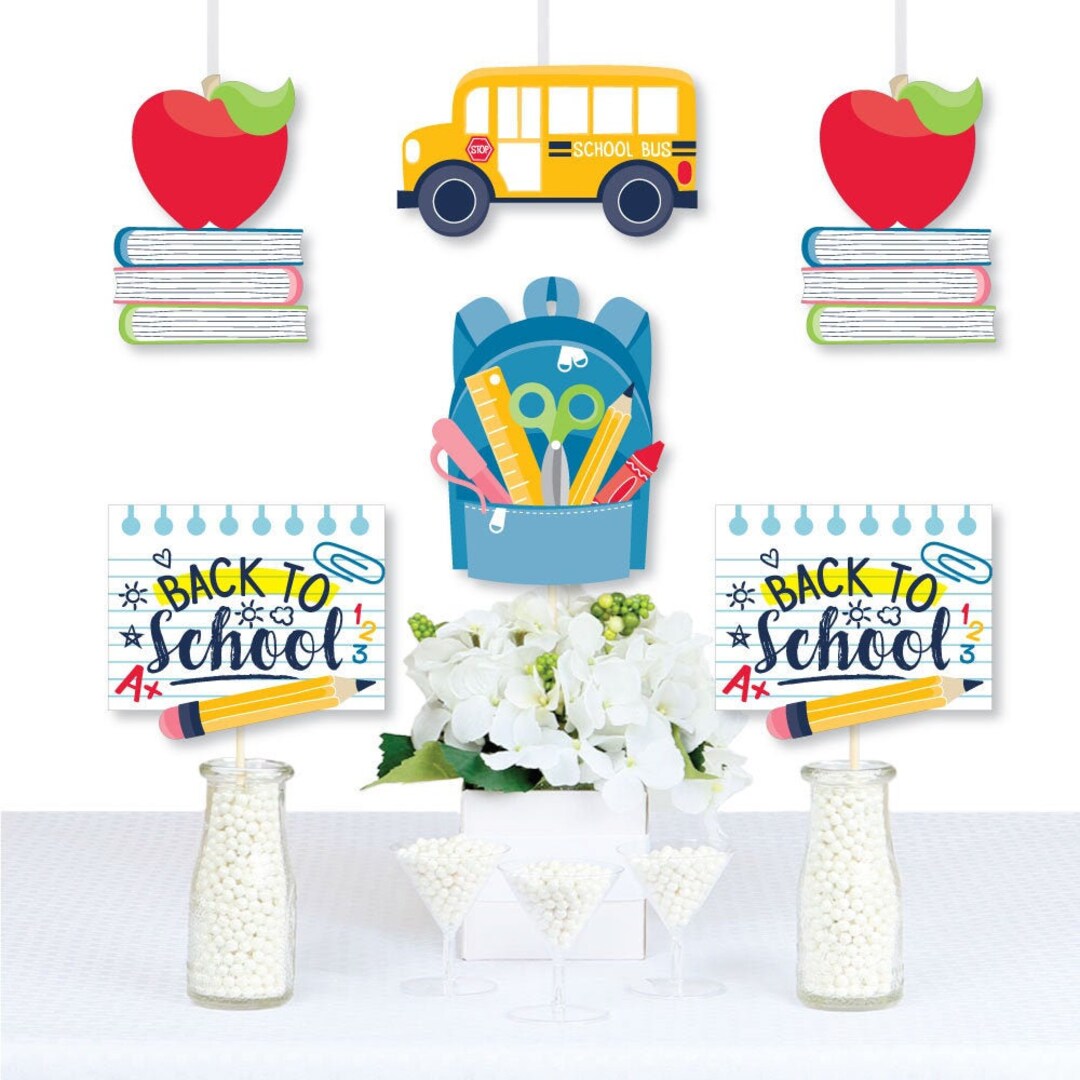 Back to School - Backpack, School Bus, Apple and Books Decorations Diy ...