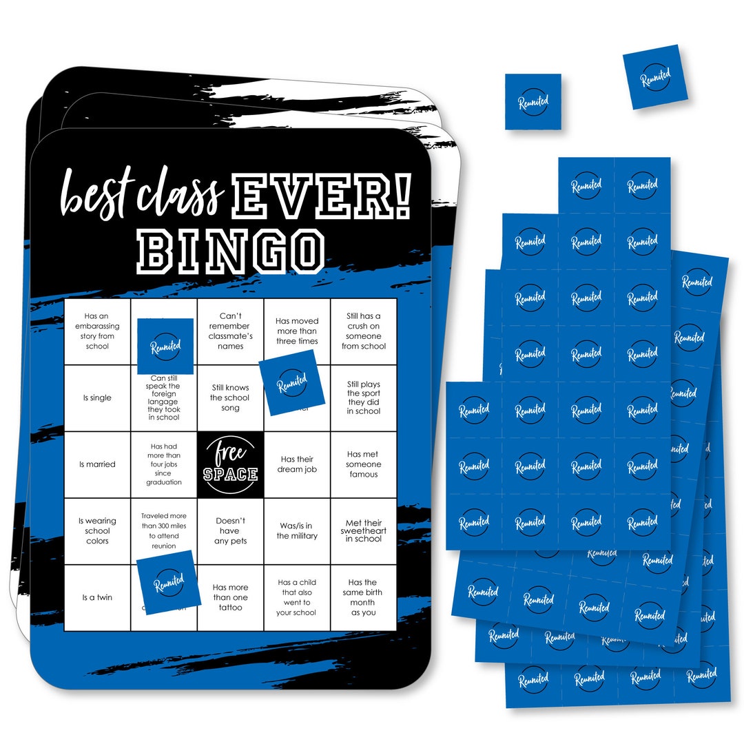 Reunited Blue - Find the Classmate Bingo Cards and Markers - Royal Blue ...