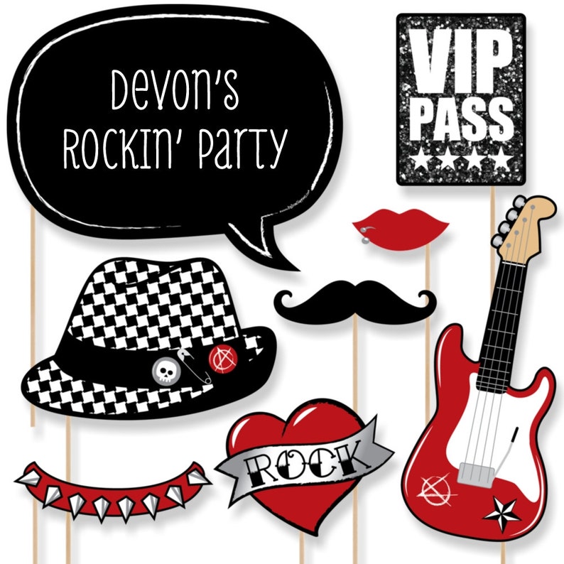 Rock N Roll Photo Booth Props Party Like A Rockstar Prop Etsy