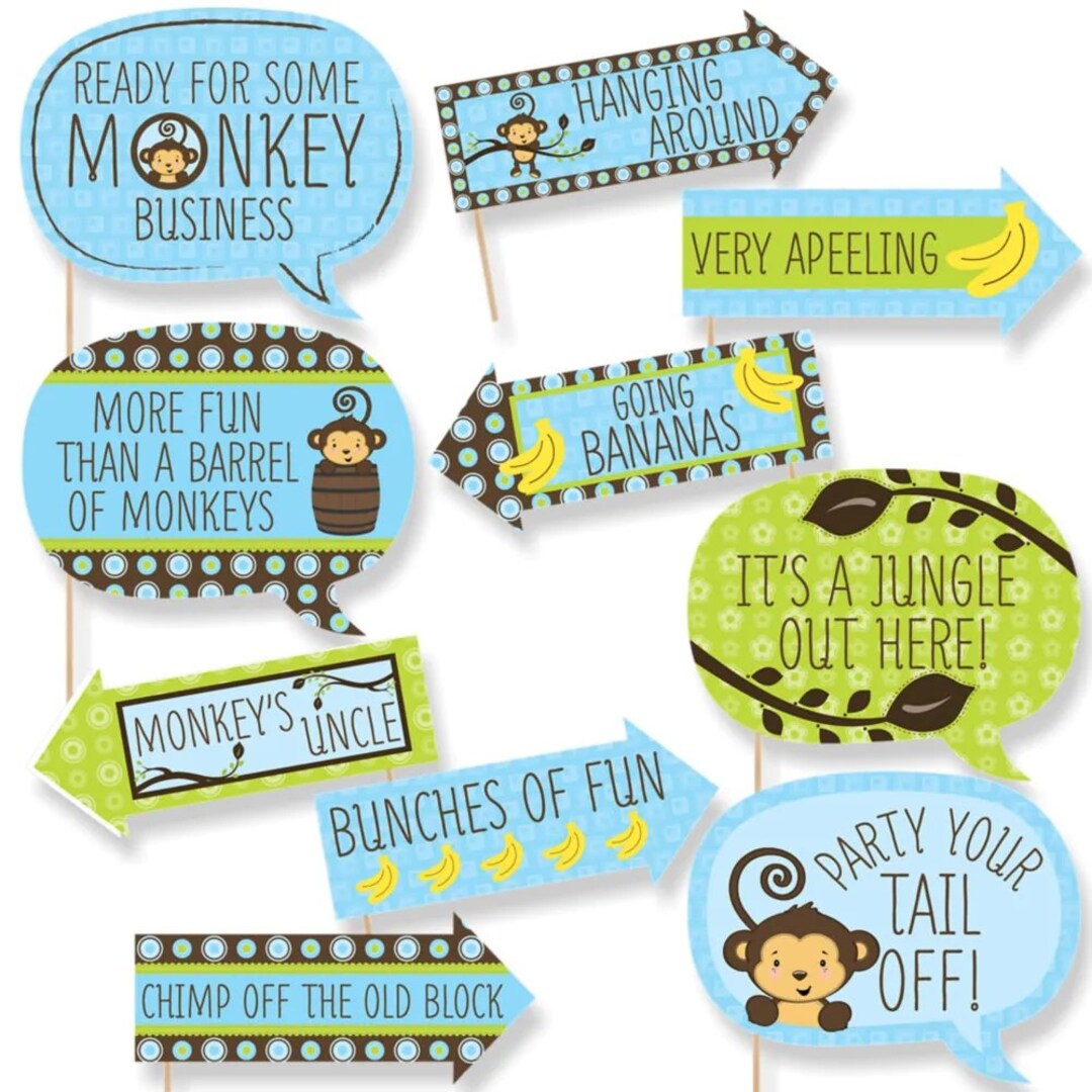 Funny Blue Monkey Boy - Baby Shower Photo Booth Props - Monkey Boy ...