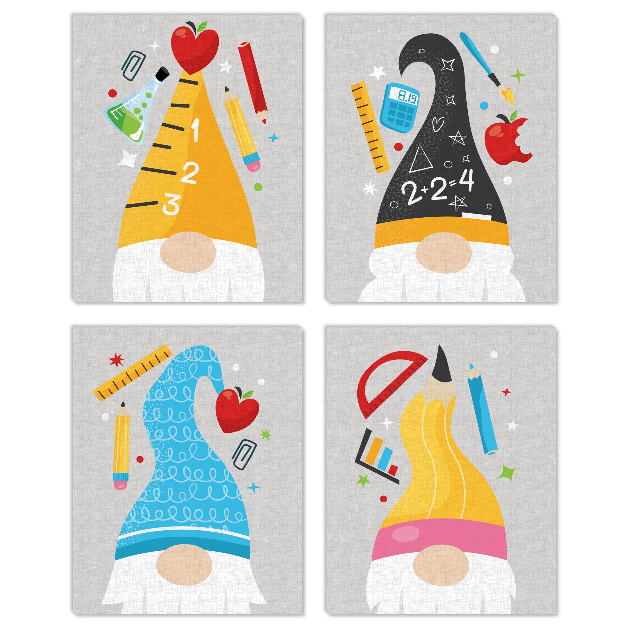 School Gnomes - Unframed Teacher and Classroom Linen Paper Wall Art ...