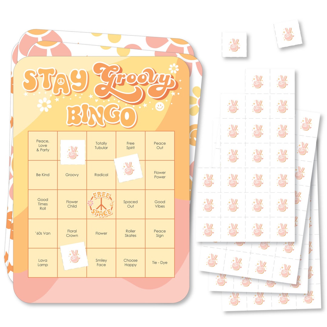 Stay Groovy - Bingo Cards and Markers - Boho Hippie Party Bingo Game ...