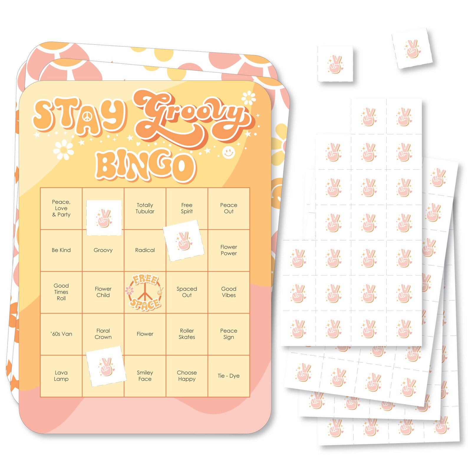 Stay Groovy - Bingo Cards and Markers - Boho Hippie Party Bingo Game ...