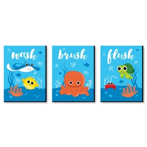 Under the Sea Critters - Kids Bathroom Rules Wall Art Décor - 7.5” X 10 ...