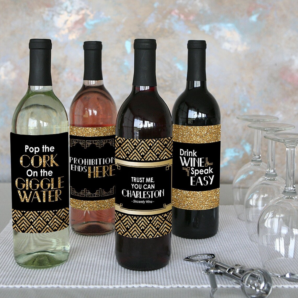 Roaring 20's - 1920s Art Deco Jazz Party Wine Bottle Labels - Great ...