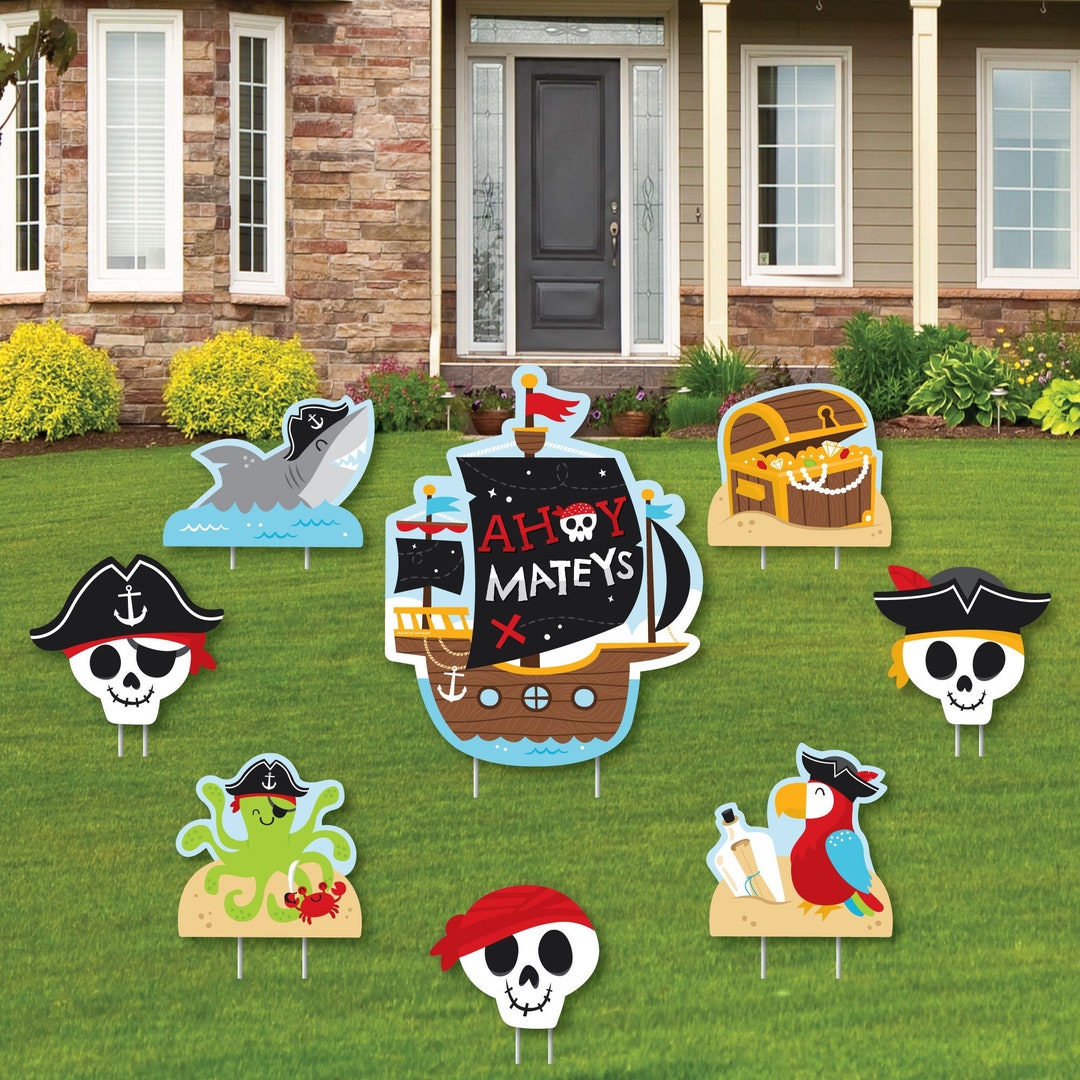 Pirate Ship Adventures - Yard Sign and Outdoor Lawn Decorations - Skull ...